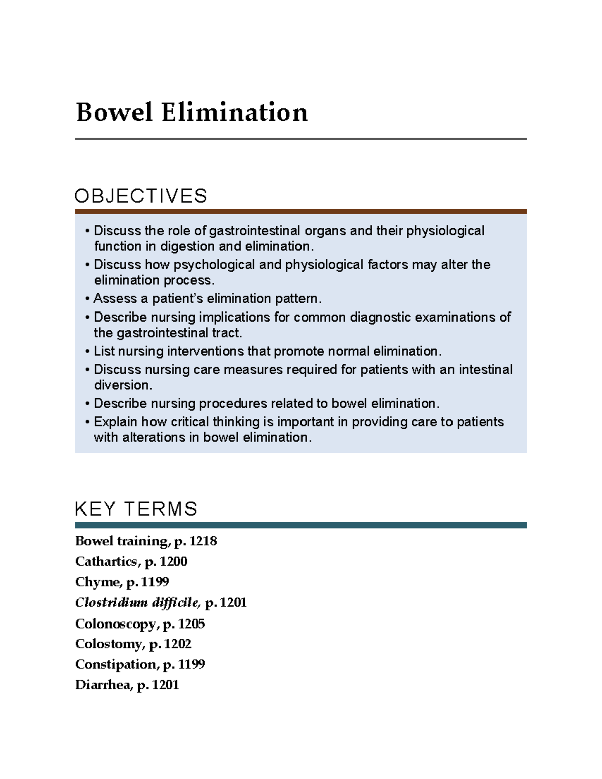 Fundamentals of Nursing - Ch. 47 Bowel Elimination - RN Nclex - Bowel ...