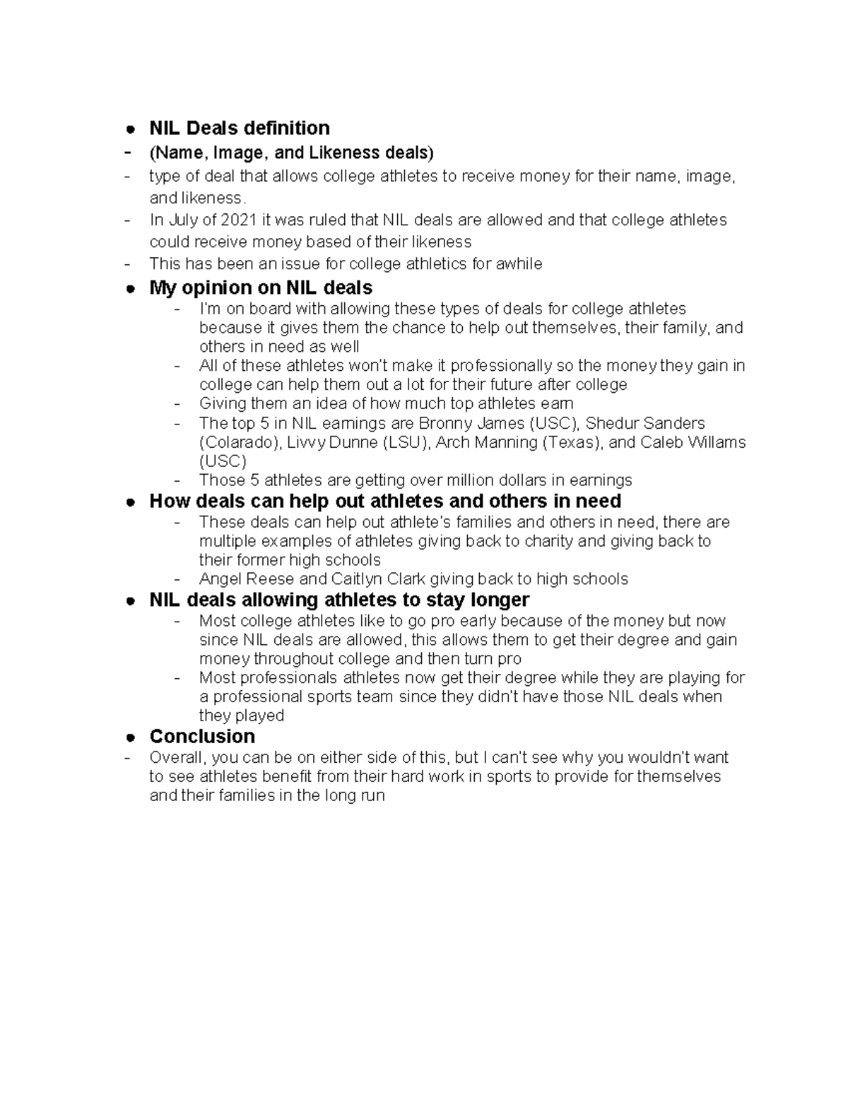 Speech Outline - NIL Deals definition - (Name, Image, and Likeness ...
