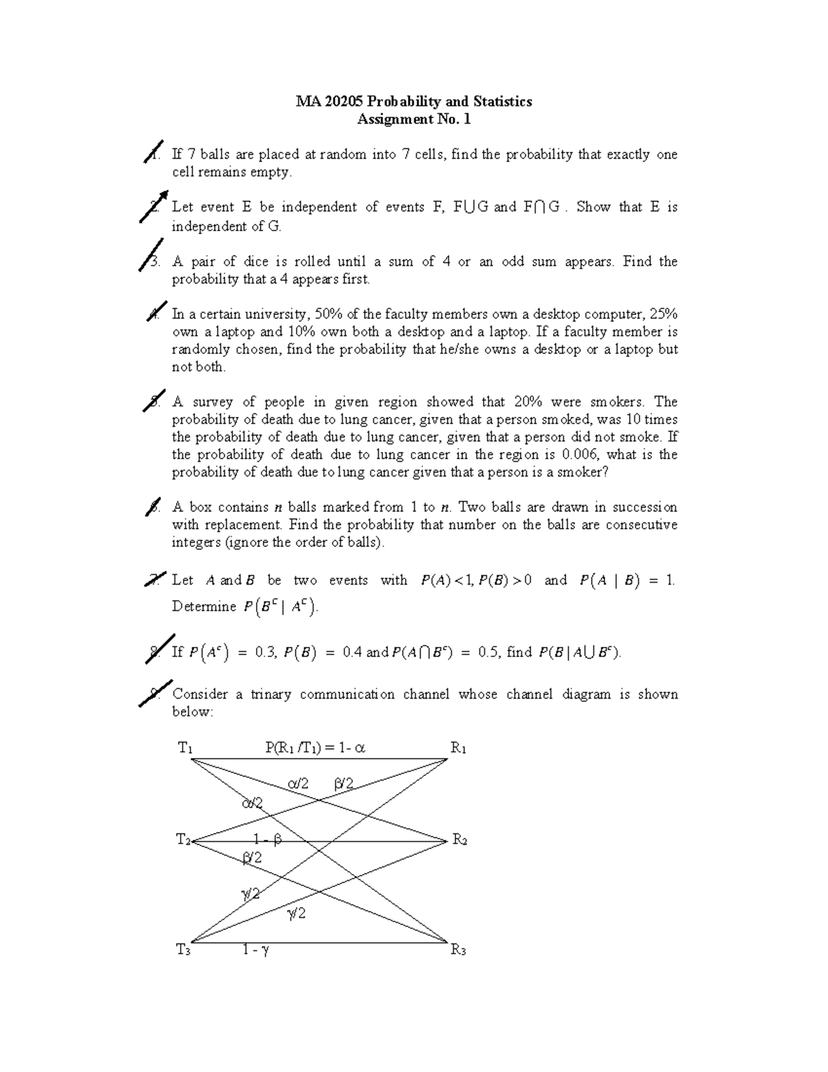 Assign 1 2023 Autumn Tutorial - MA 20205 Probability and Statistics Assignment No. 1 If 7 balls ...