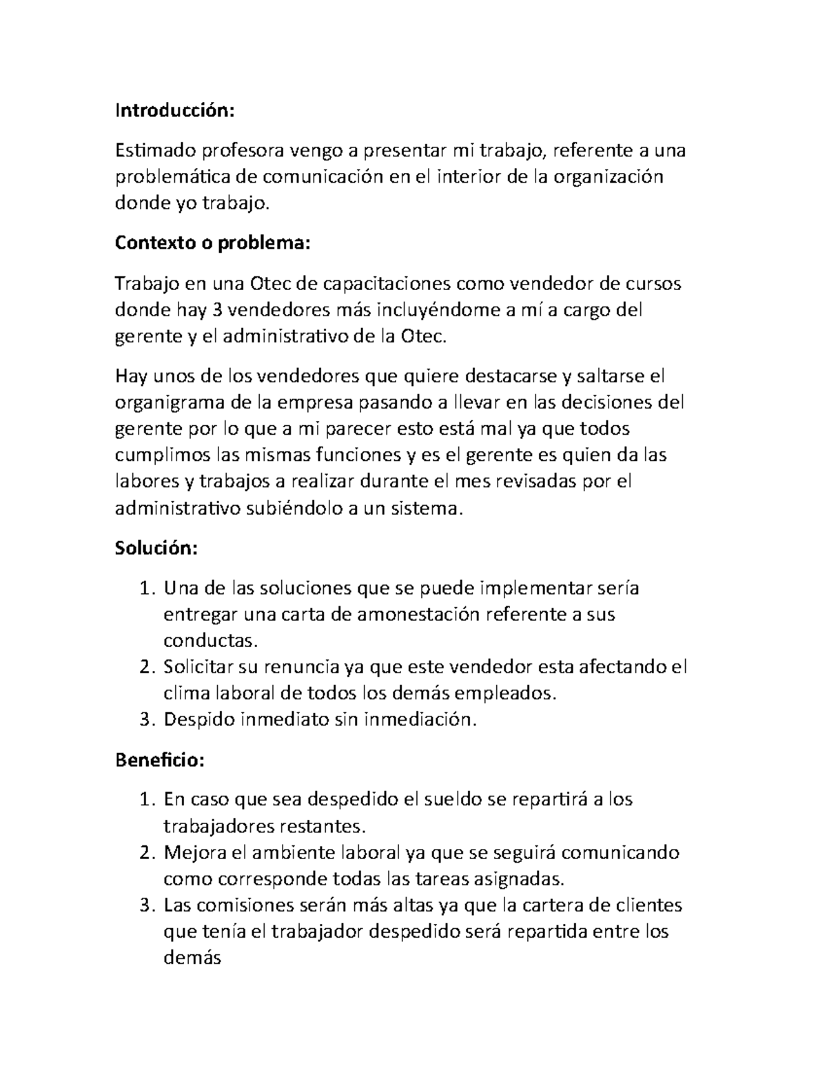 Tarea nico - documento importante - Introducción: Estimado profesora vengo a presentar mi ...