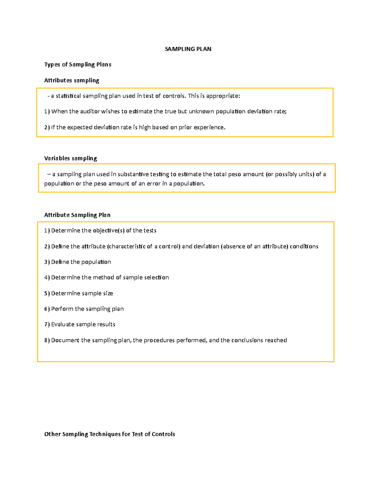 Sampling PLAN - SAMPLING PLAN Types of Sampling Plans Attributes ...