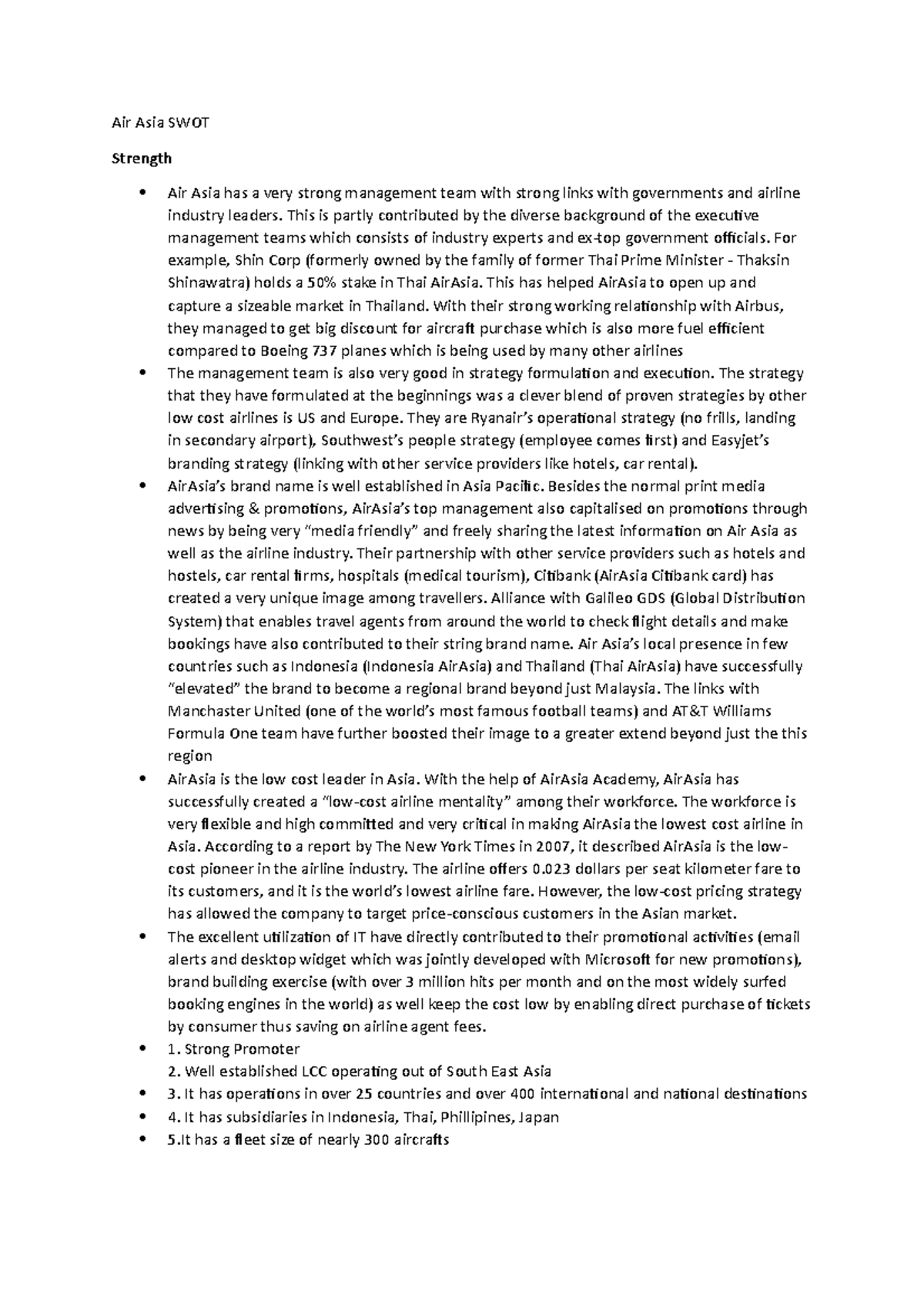 Air Asia SWOT - swot airasia - Air Asia SWOT Strength Air Asia has a ...