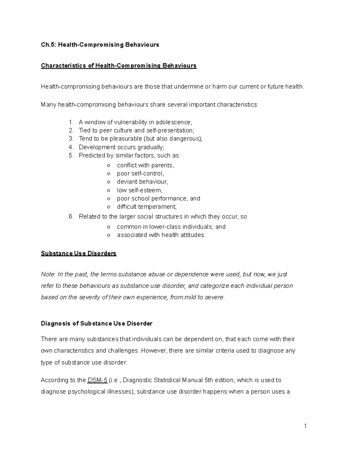 Psych 2151 MT2 - Notes for chapters 5-7. - Ch: Health-Compromising ...