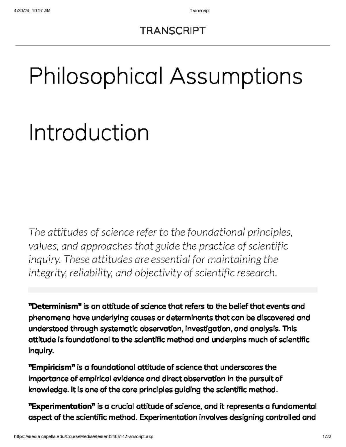 Philosophical assumtions - TRANSCRIPT Philosophical Assumptions ...