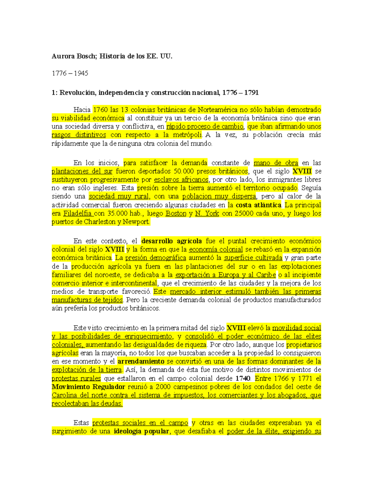 Aurora Bosch; Historia de los EE. UU - UU. 1776 – 1945 1: Revolución ...