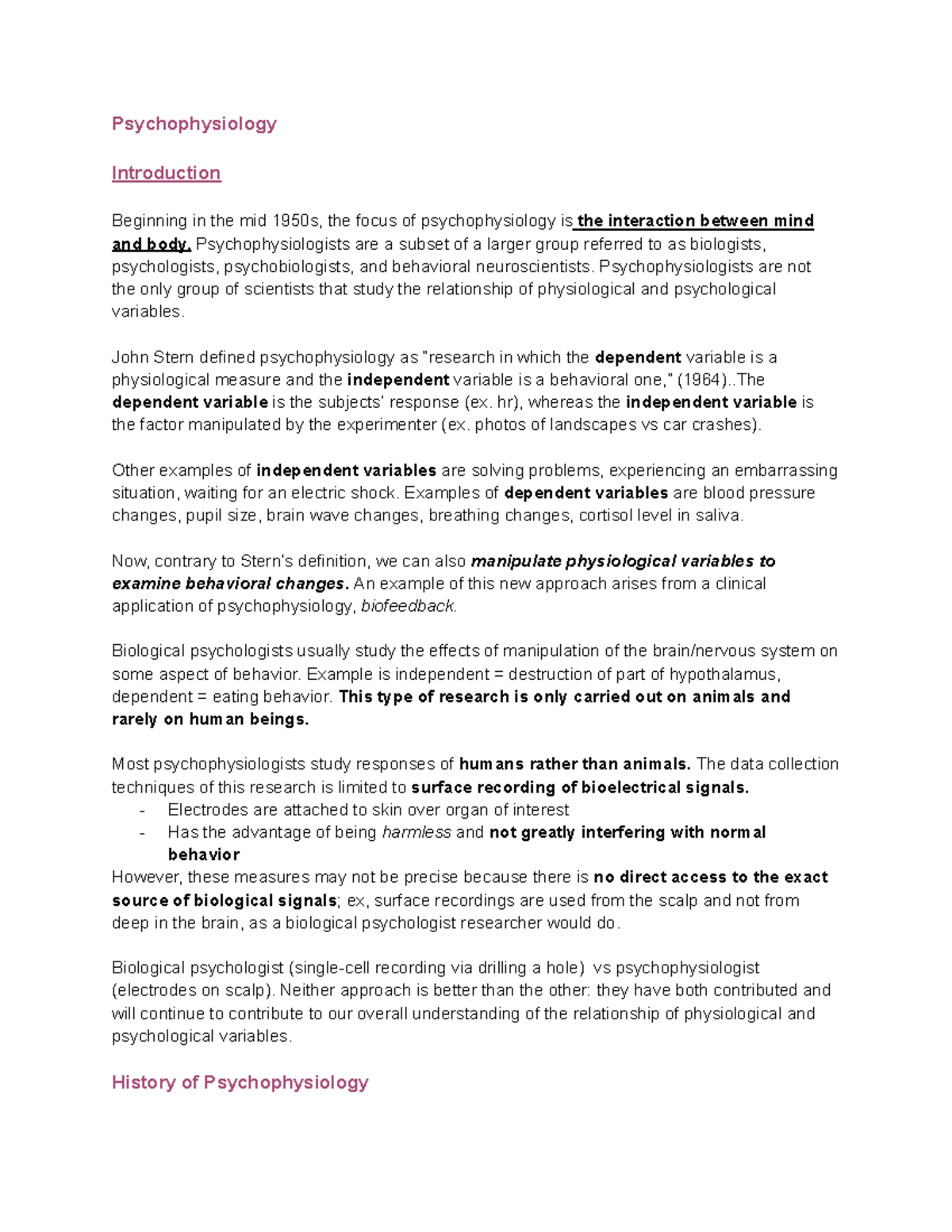 Psychophysiology-1 - summary of class notes and slides ...