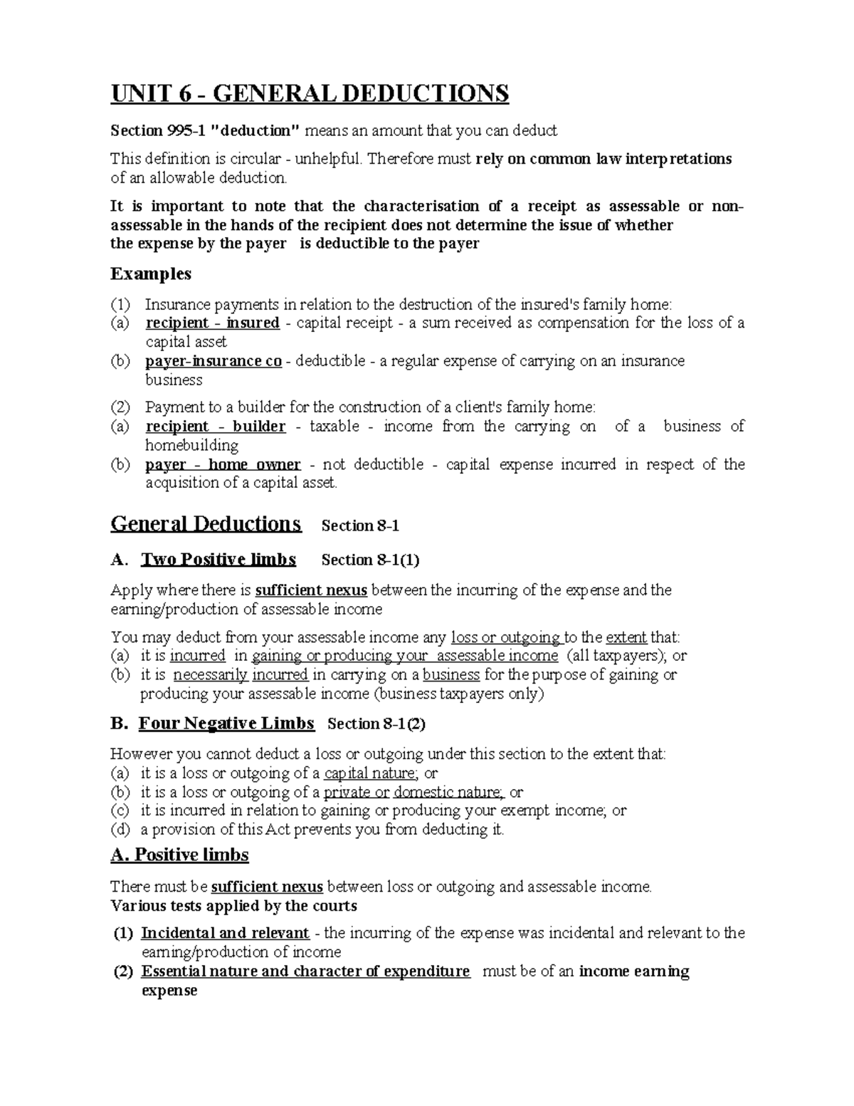 General Deductions - Case Summaries - UNIT 6 - GENERAL DEDUCTIONS ...