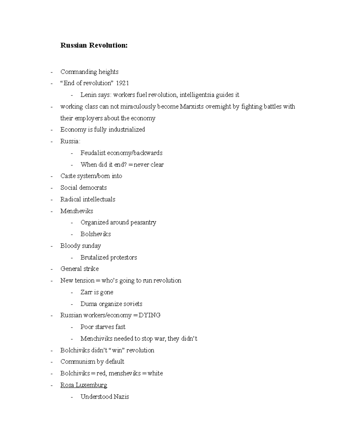 Russian Revolution Notes - Russian Revolution: Commanding heights “End ...