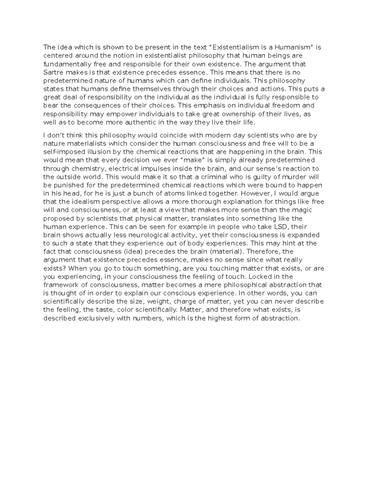 Jean-Paul Sartre - The idea which is shown to be present in the text ...