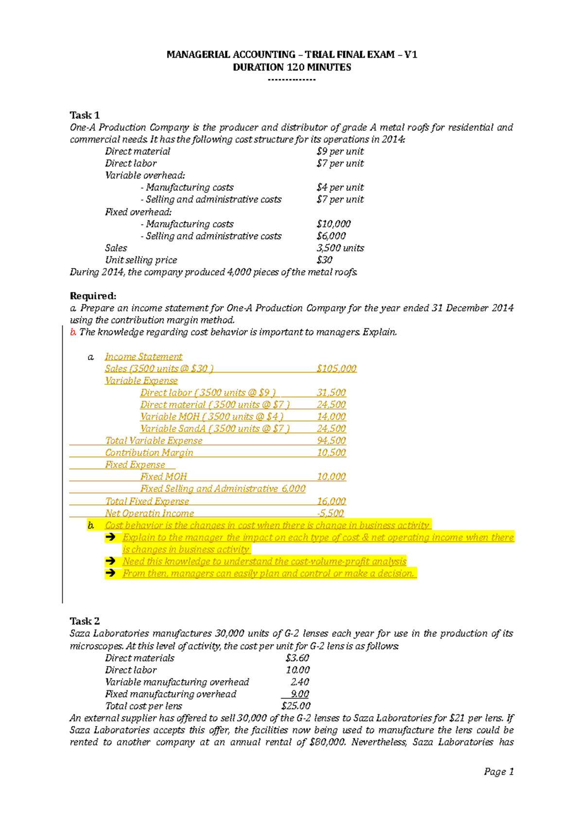 Trial final exam 2015- MA - V1 - MANAGERIAL ACCOUNTING – TRIAL FINAL ...