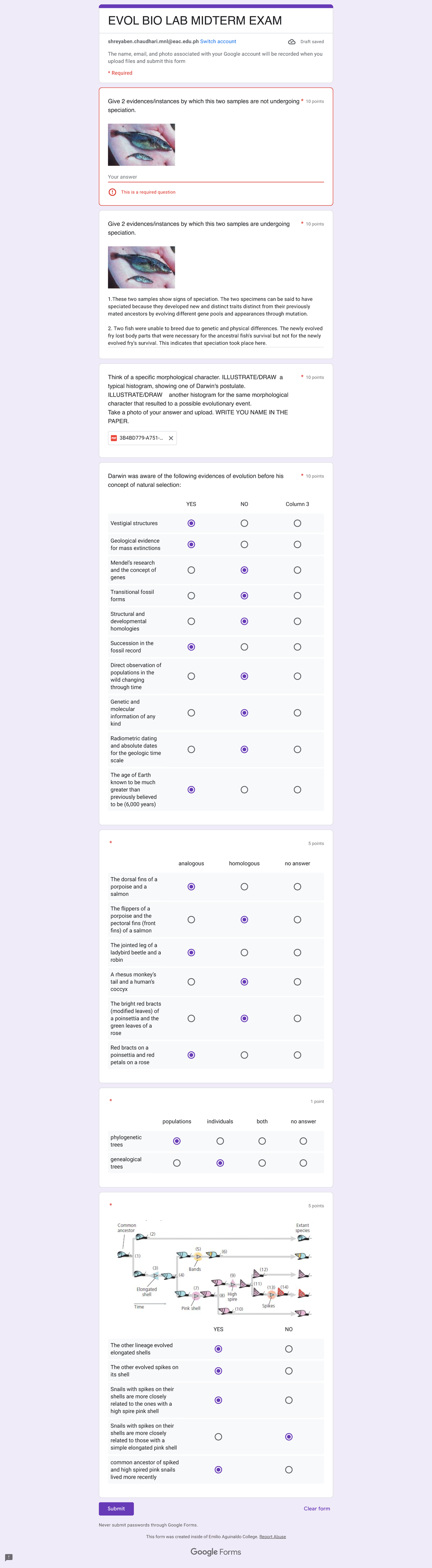 EVOL BIO LAB Midterm EXAM - 10 points This is a required question 10 points 10 points - Studocu