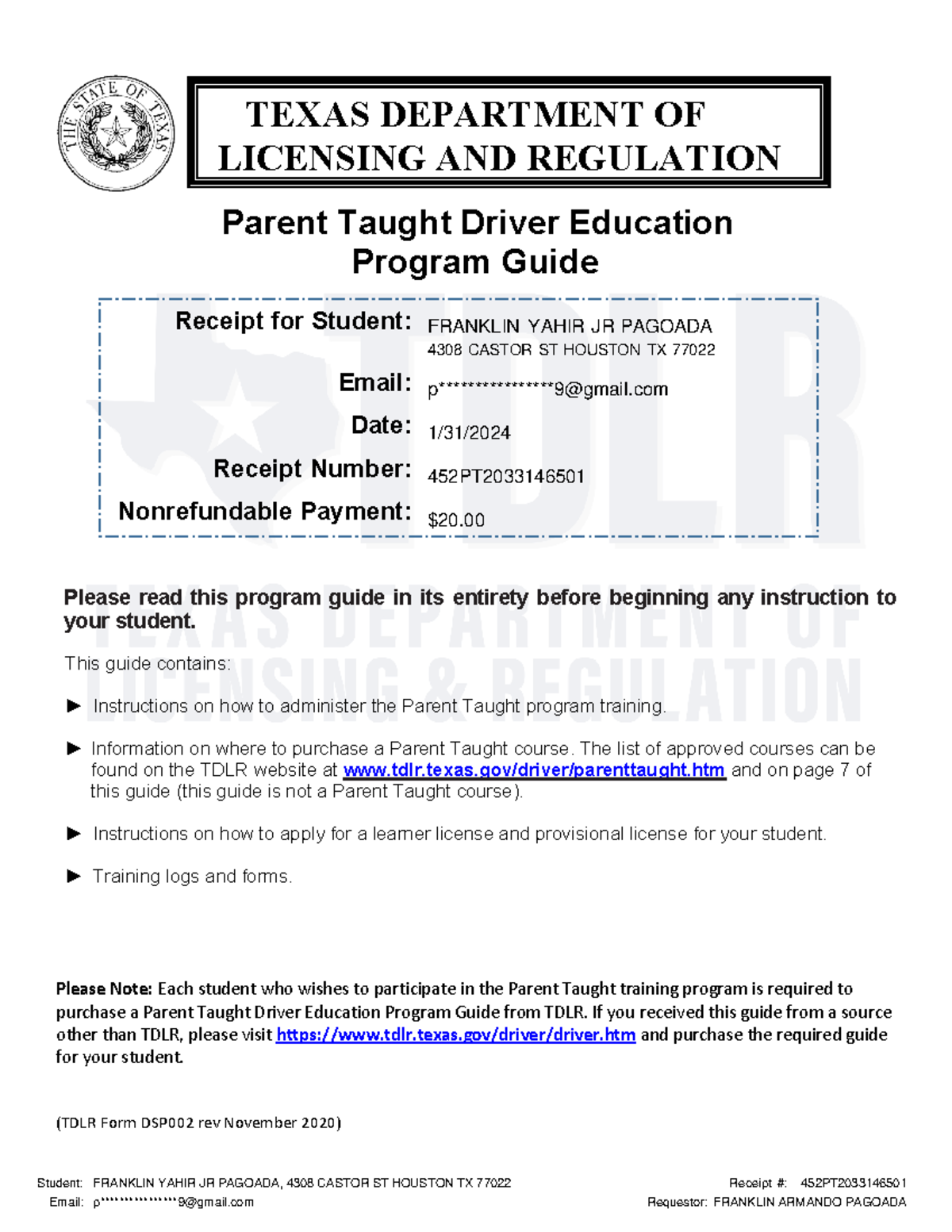 PTGuide-452PT2033146501 - TEXAS DEPARTMENT OF LICENSING AND REGULATION ...