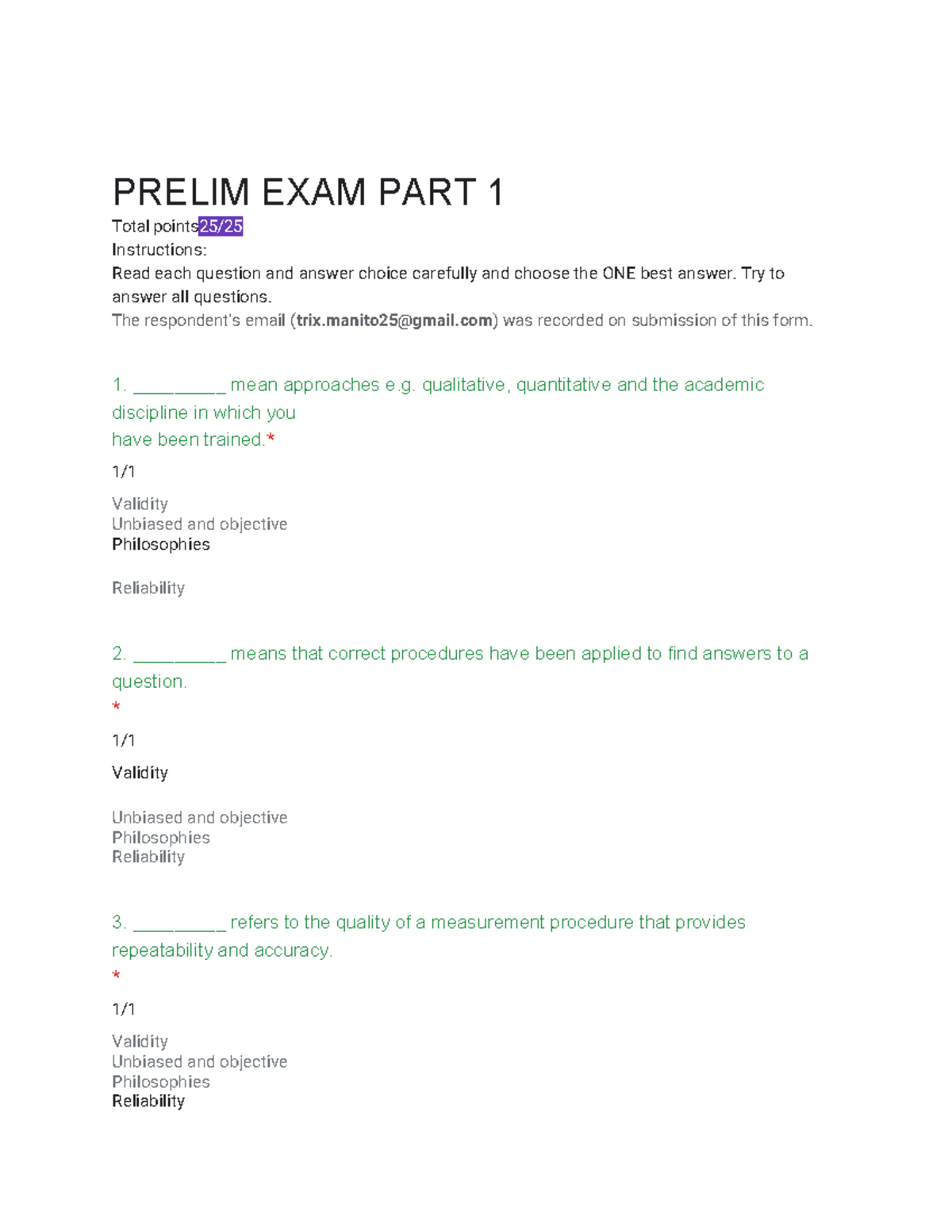Prelim EXAM PART 1-2 research - PRELIM EXAM PART 1 Total points25 ...