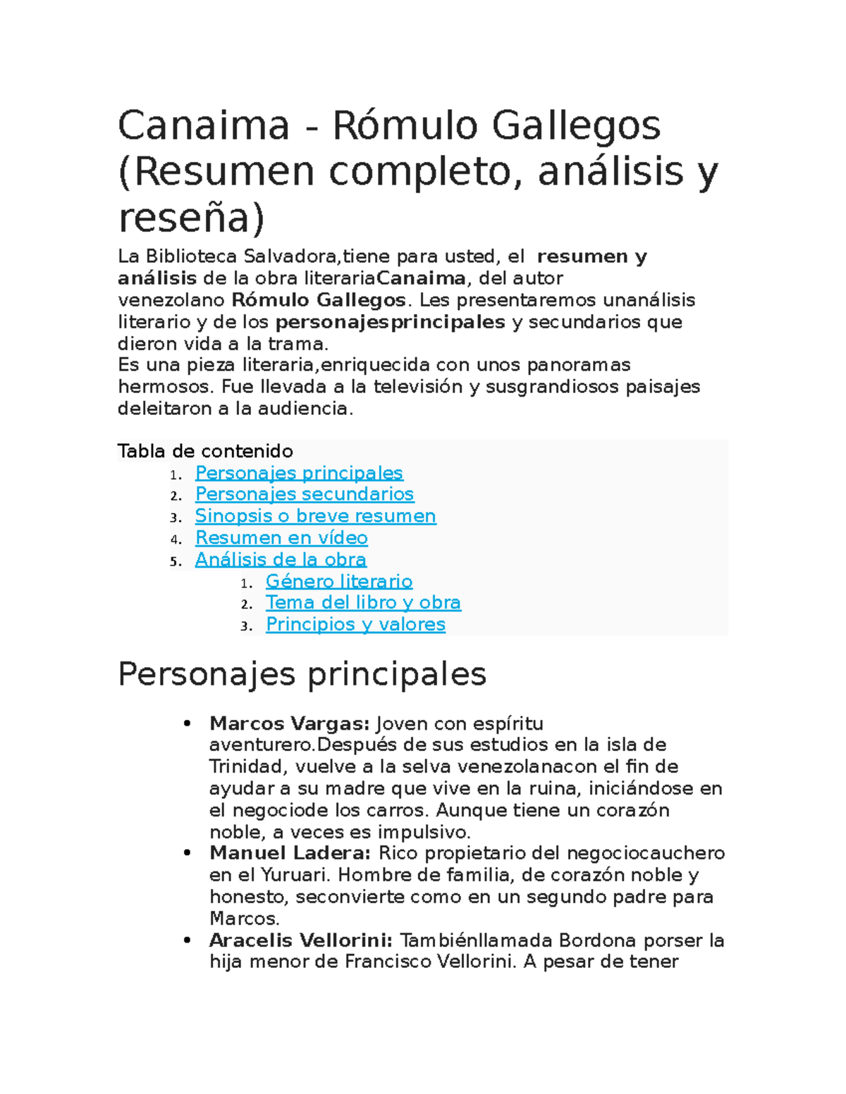 Resumen 5 - Canaima - Rómulo Gallegos (Resumen completo, análisis y reseña) La Biblioteca - Studocu