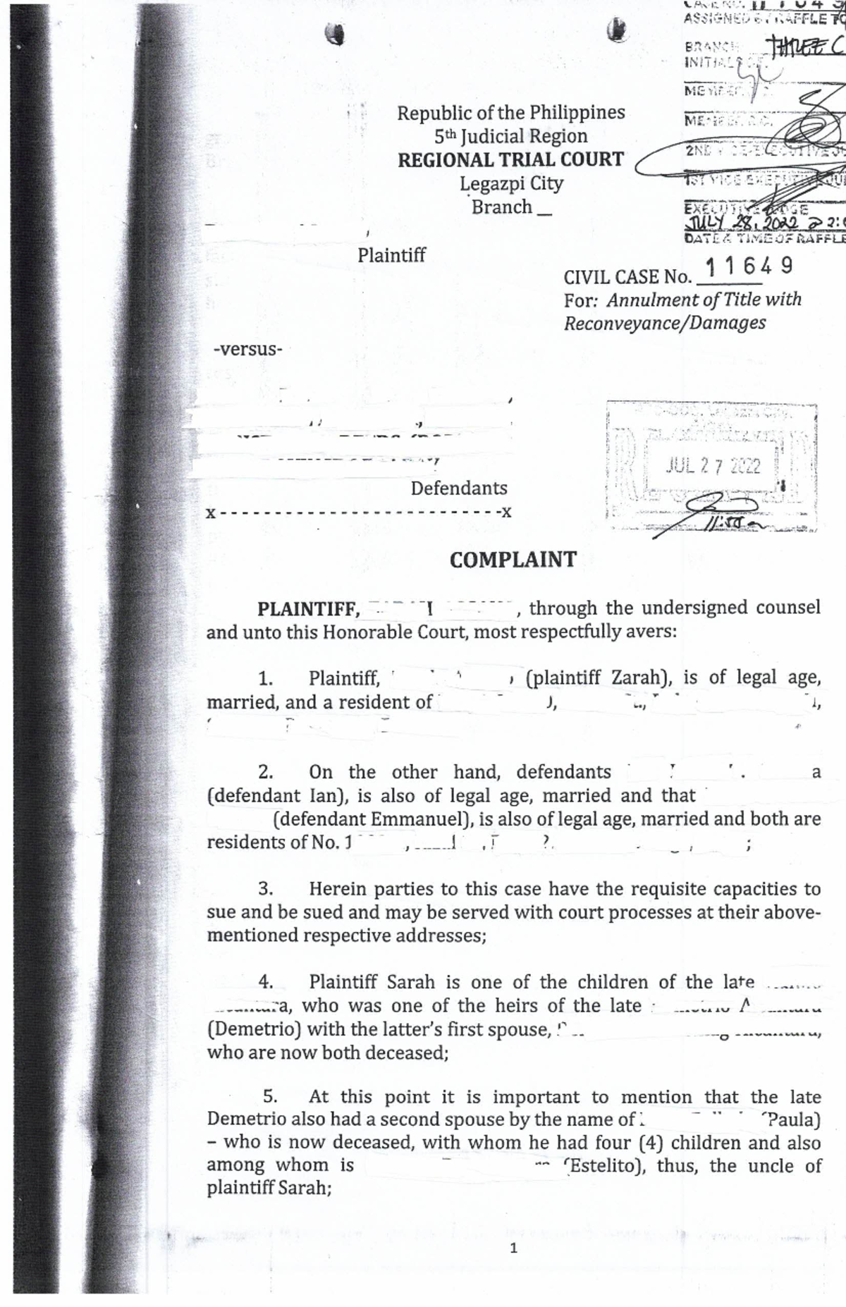 (2022) Complaint - eme eme - ASSIGNED SYRAFFLE TO BRANCH THREEC MEMBER ...