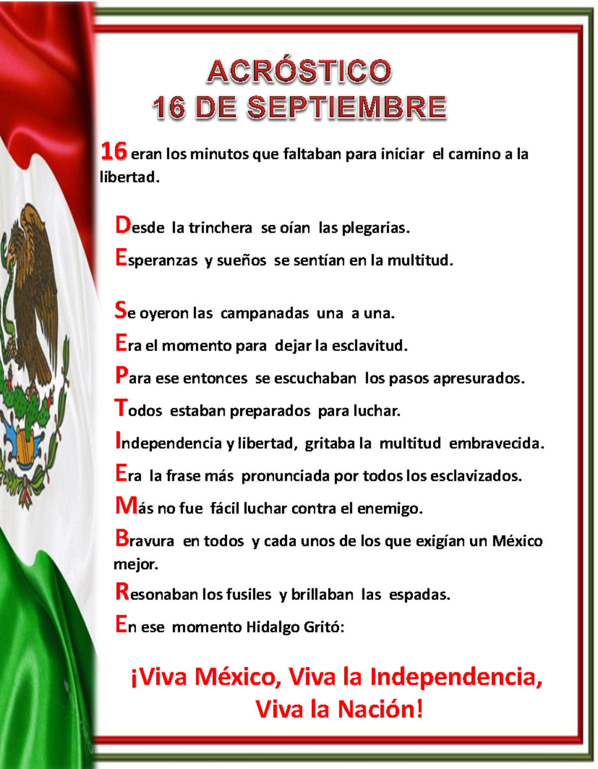 01 Acrostico 16 Septiembre - 16 eran los minutos que faltaban para ...