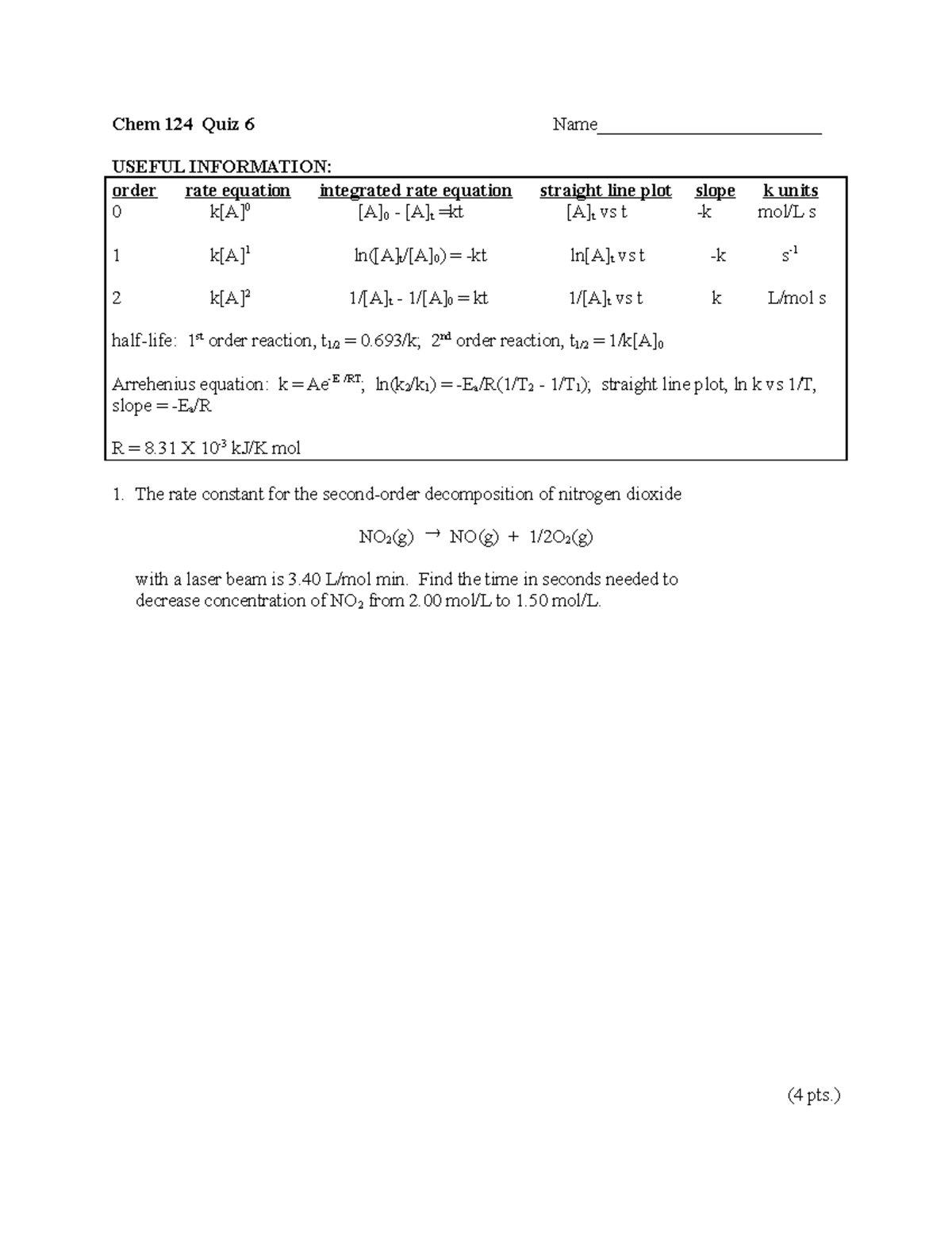 Chem124q621s - lab document - Chem 124 Quiz 6 Name ...