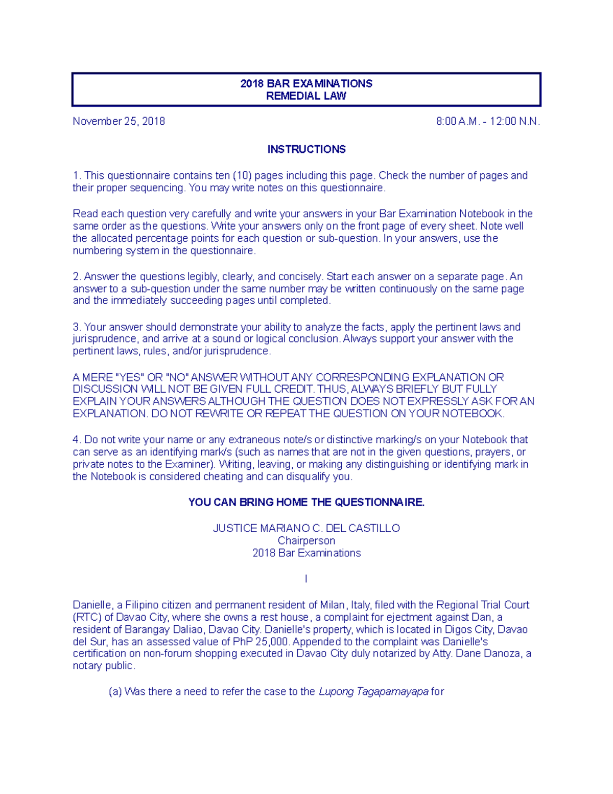 2018 Remedial Law Bar Questions with suggested answers - 2018 BAR ...
