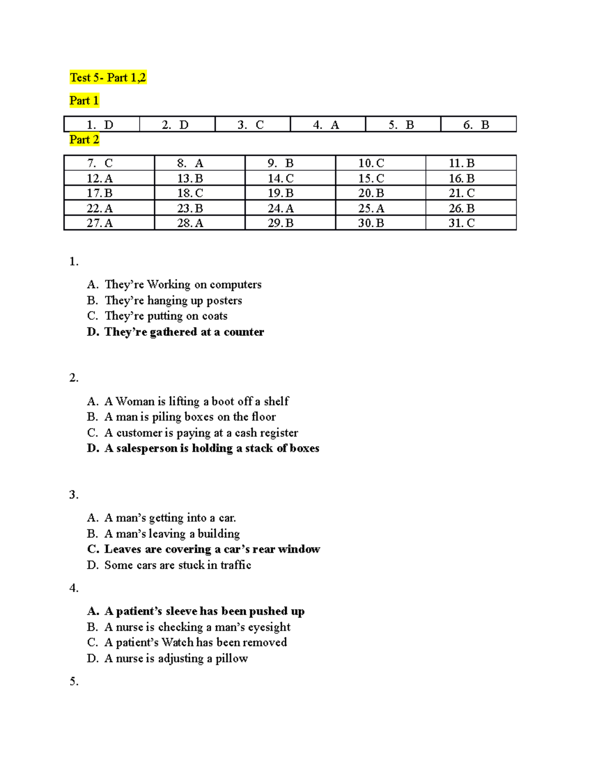Key 10 - sdfsdf - Test 5- Part 1, Part 1 1. D 2. D 3. C 4. A 5. B 6. B ...