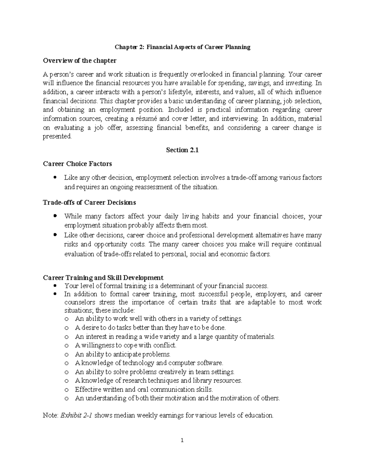 Chapter 2 - notes - Chapter 2: Financial Aspects of Career Planning ...