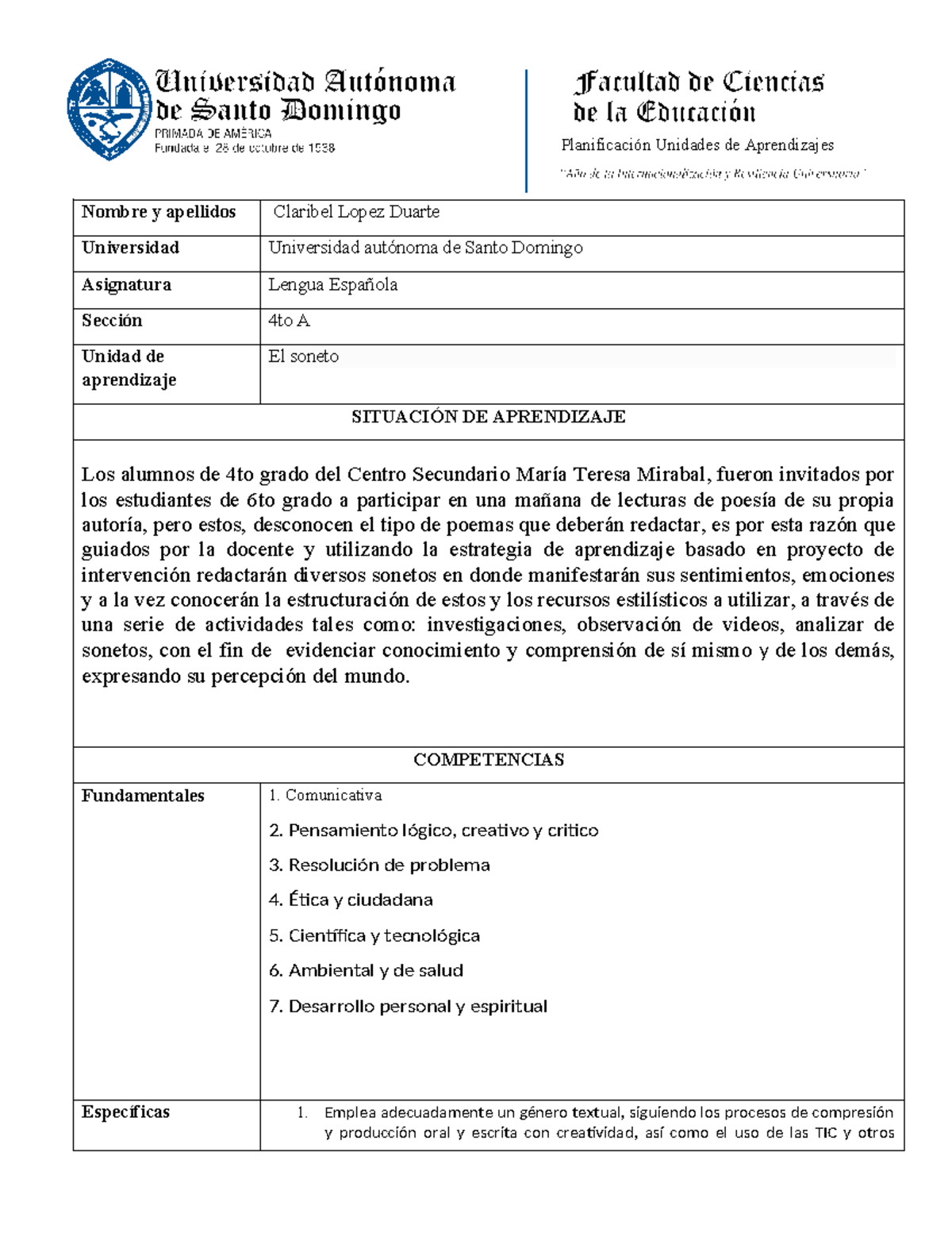 Planificacion clari - Repaso de asignatura - Nombre y apellidos ...