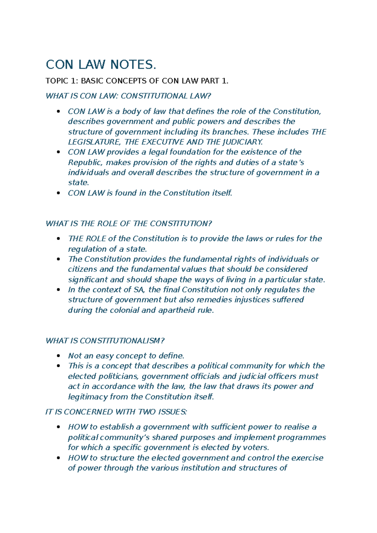 Constitutional law notes - CON LAW NOTES. TOPIC 1: BASIC CONCEPTS OF ...