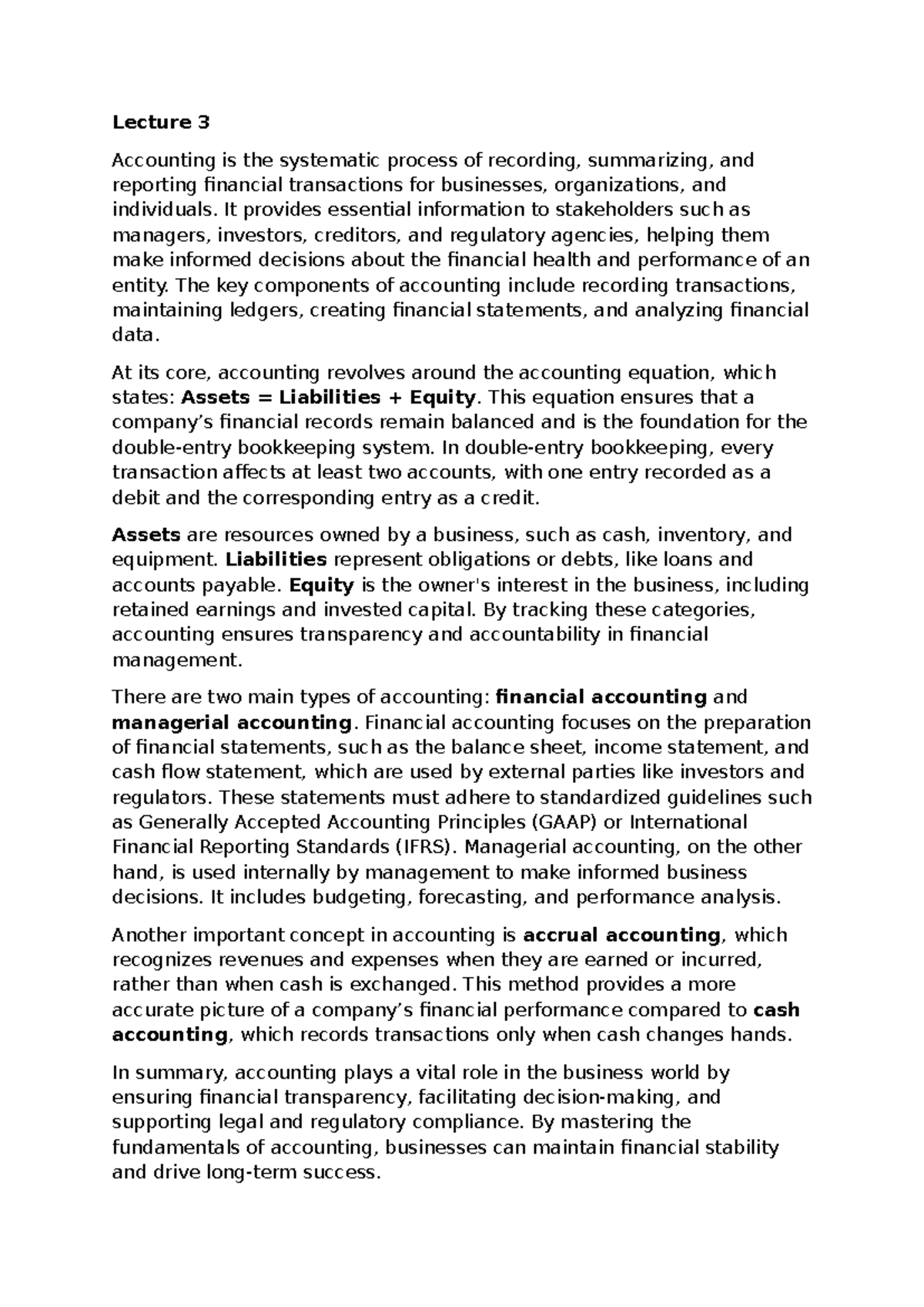 Accounting Lecture 3 Lecture 3 Accounting Is The Systematic Process