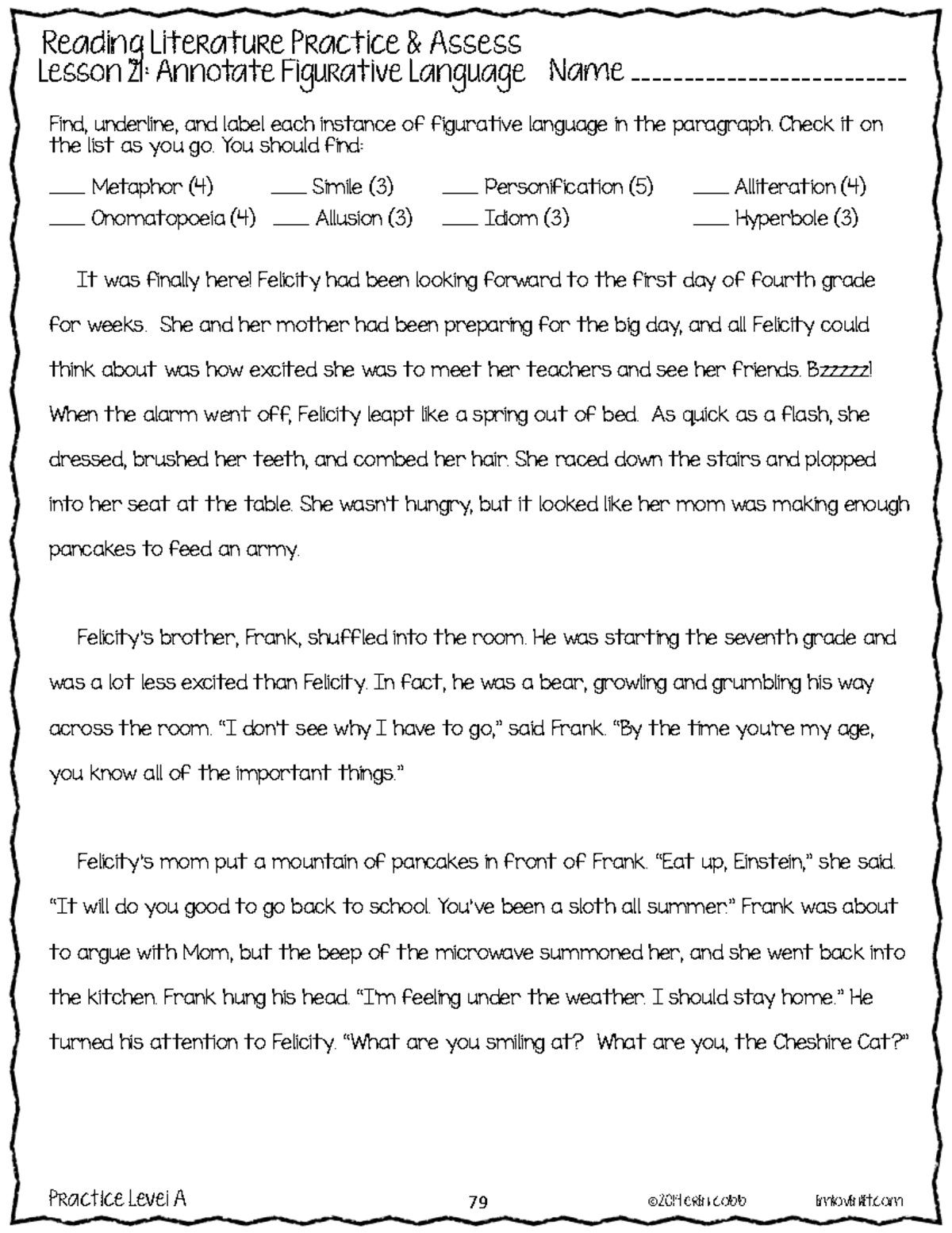 Reading Literature Practice and Assess - Lesson 21: Annotate Figurative ...