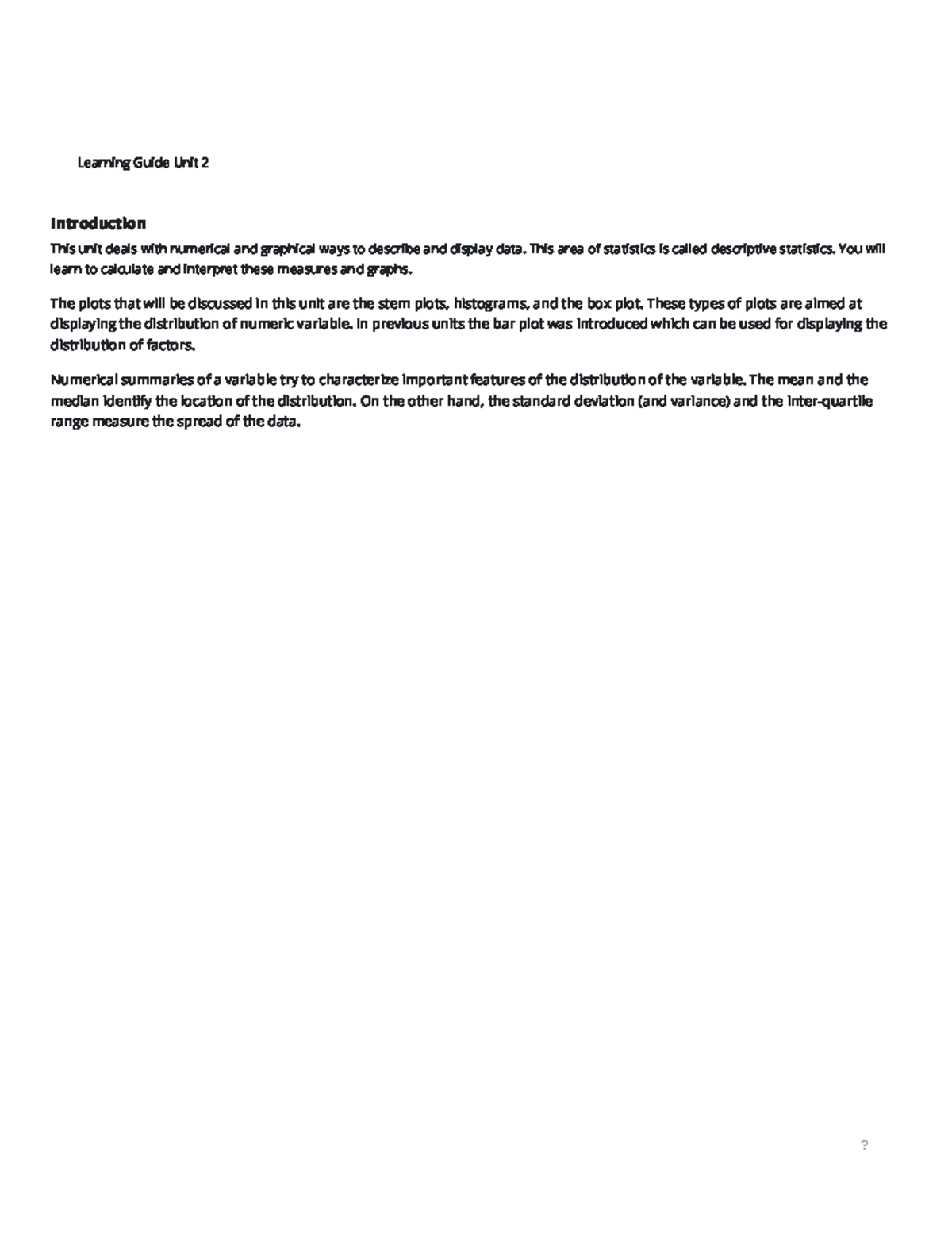 Learning Guide Unit 2 Learning Guide Unit 2 Introduction This Unit Deals With Numerical And