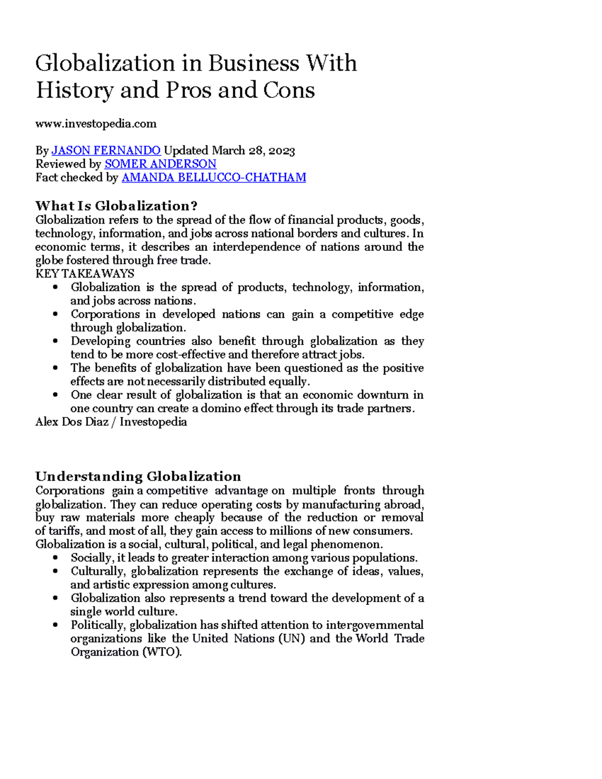 Globalization in Business With History and Pros and Cons - Globalization in Business With ...