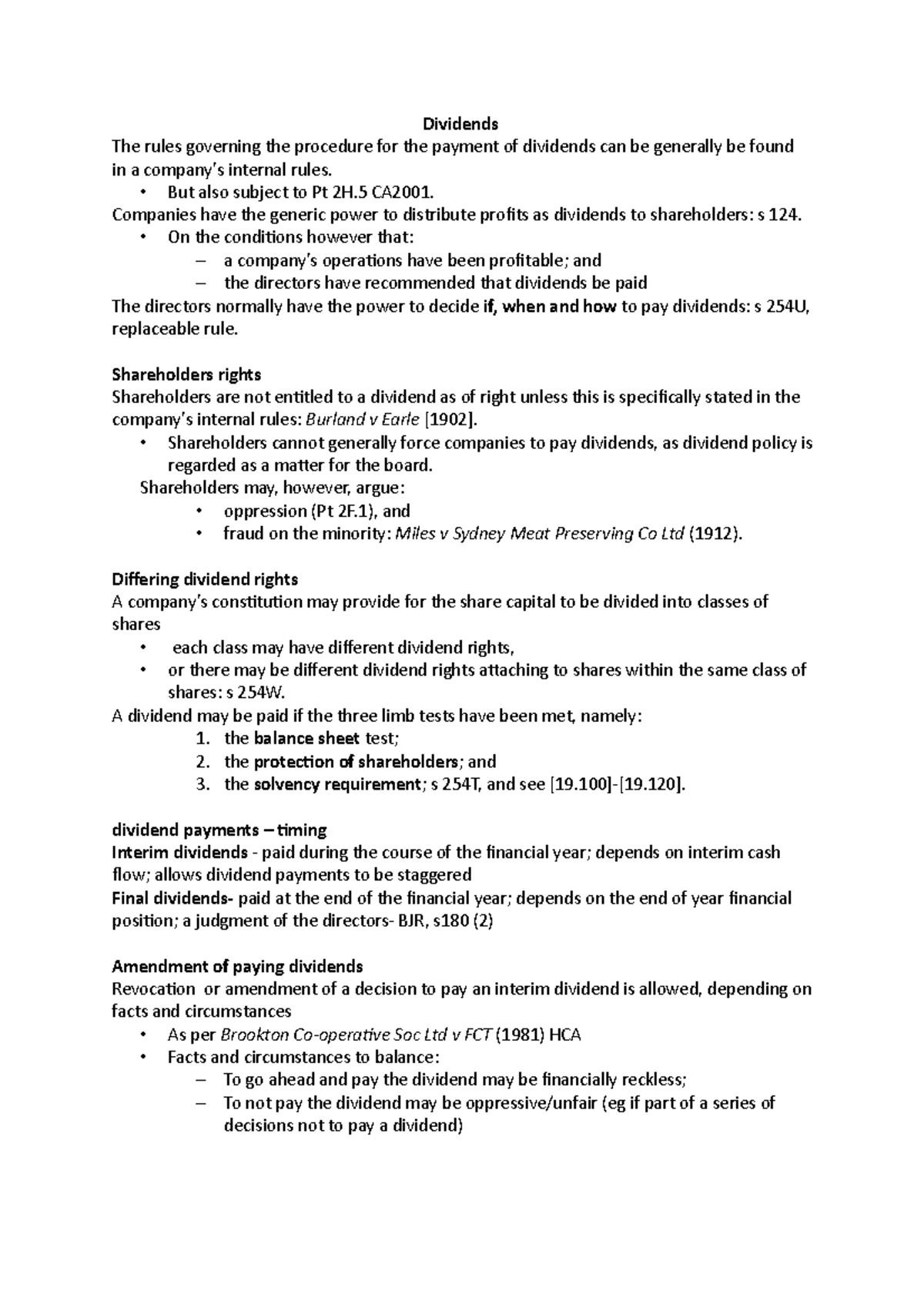 Dividends - Lecture Notes - Dividends The rules governing the procedure ...