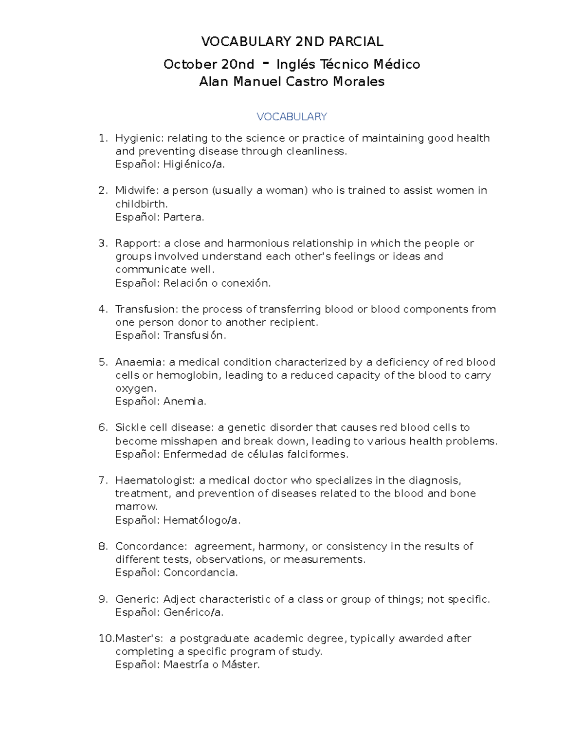 Vocabulary 2nd - vocabulario examen 2do parcial - October 20nd - Inglés ...