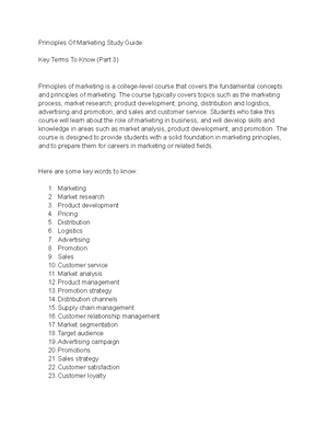 Principles Of Marketing (Part 1) - Principles Of Marketing Study Guide ...