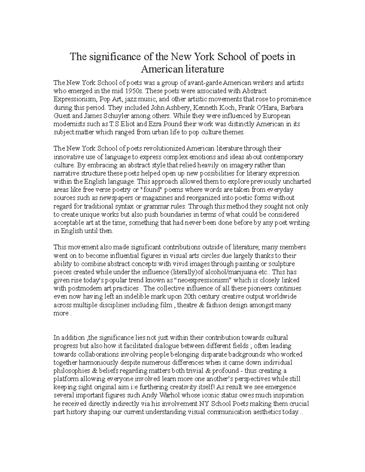 american literature - The significance of the New York School of poets ...