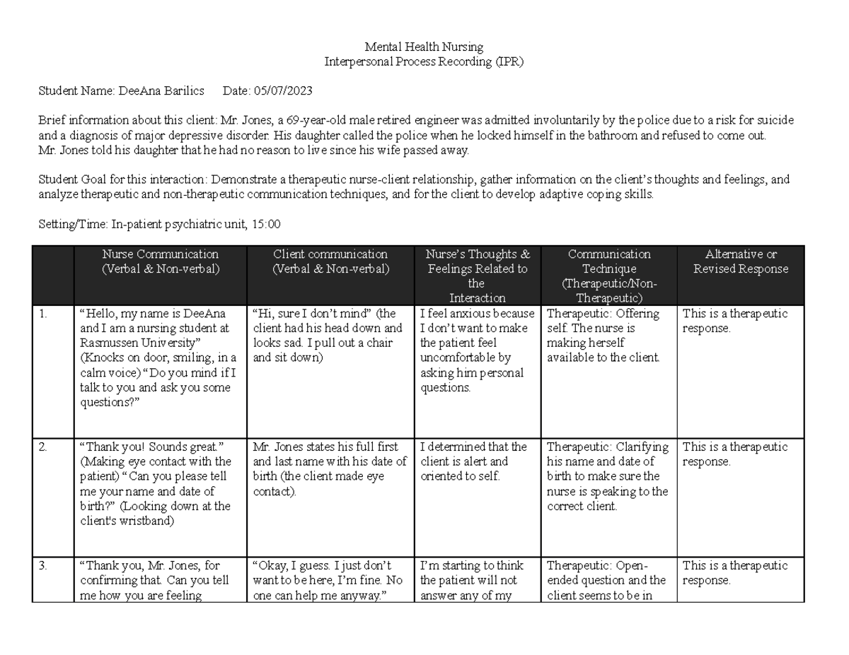 Module 02 Assignment - Interpersonal Process Recording (IPR) 05072023 ...