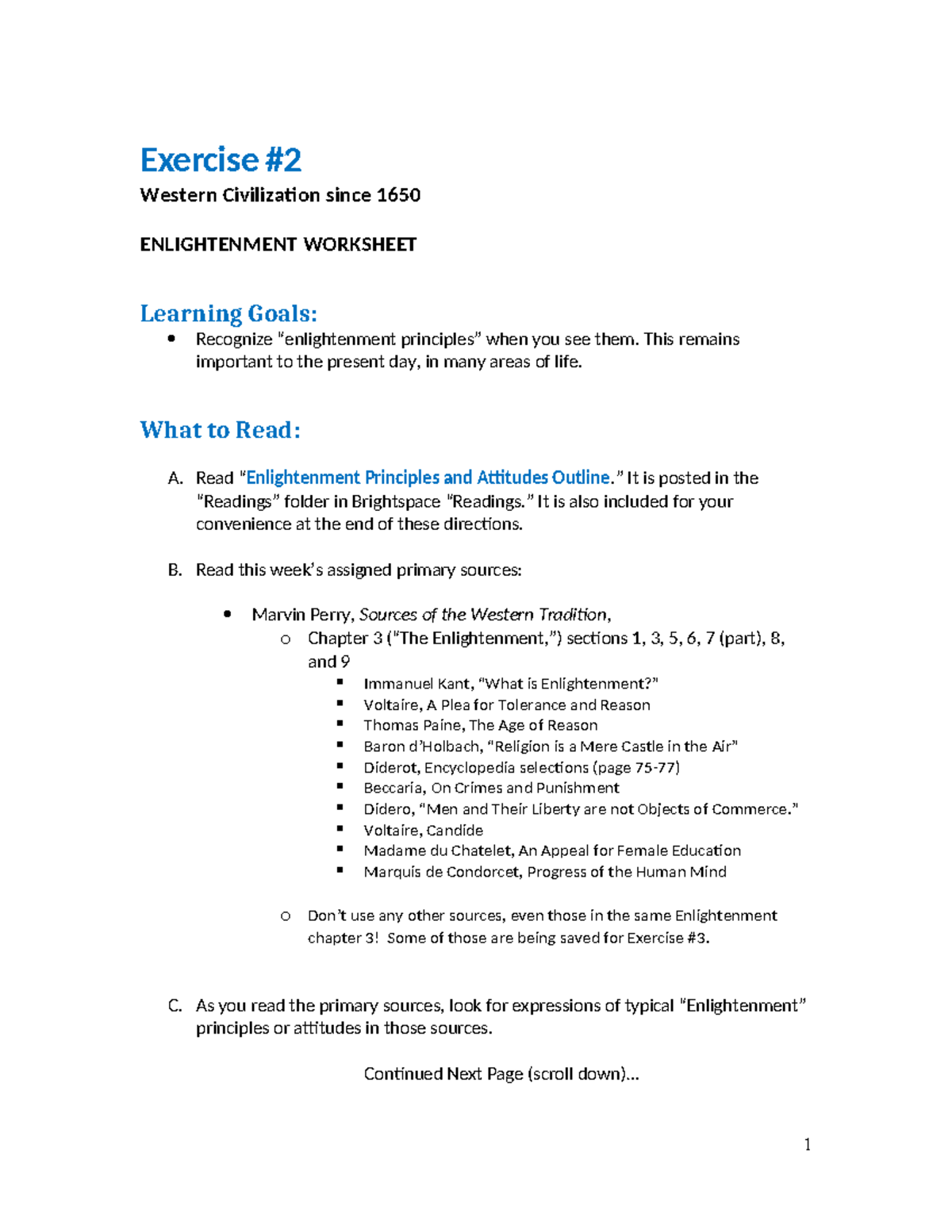 Exercise #2 Instructions, West since 1650, Sp 24, Enlightenment ...