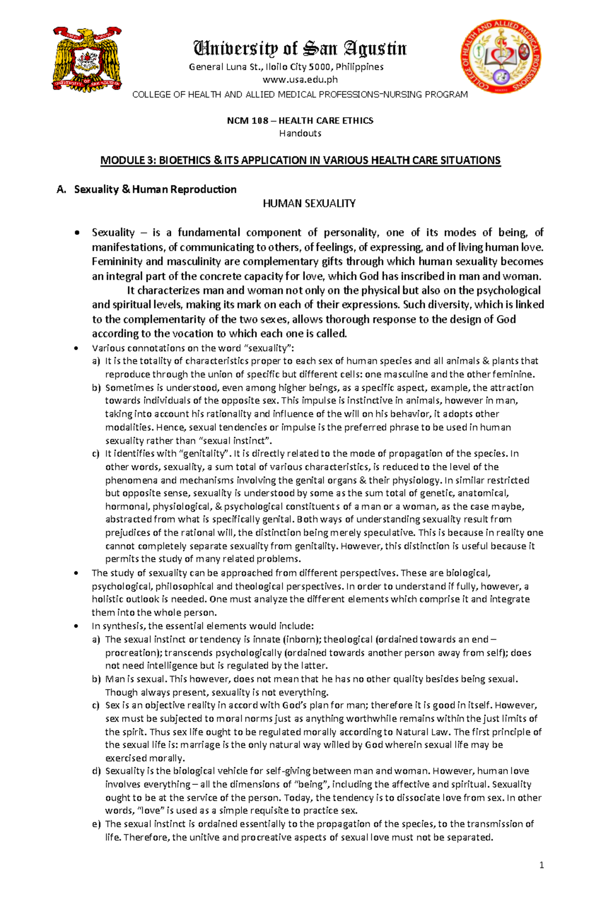 HE Module 3 Hand Outs Part 1 - ####### University of San Agustin ...