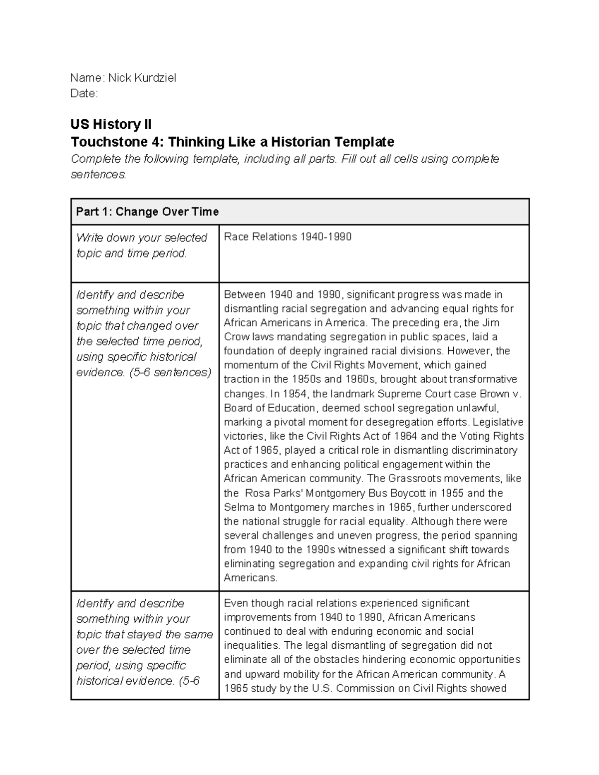 US History II Touchstone 4 Template - Name: Nick Kurdziel Date: US ...