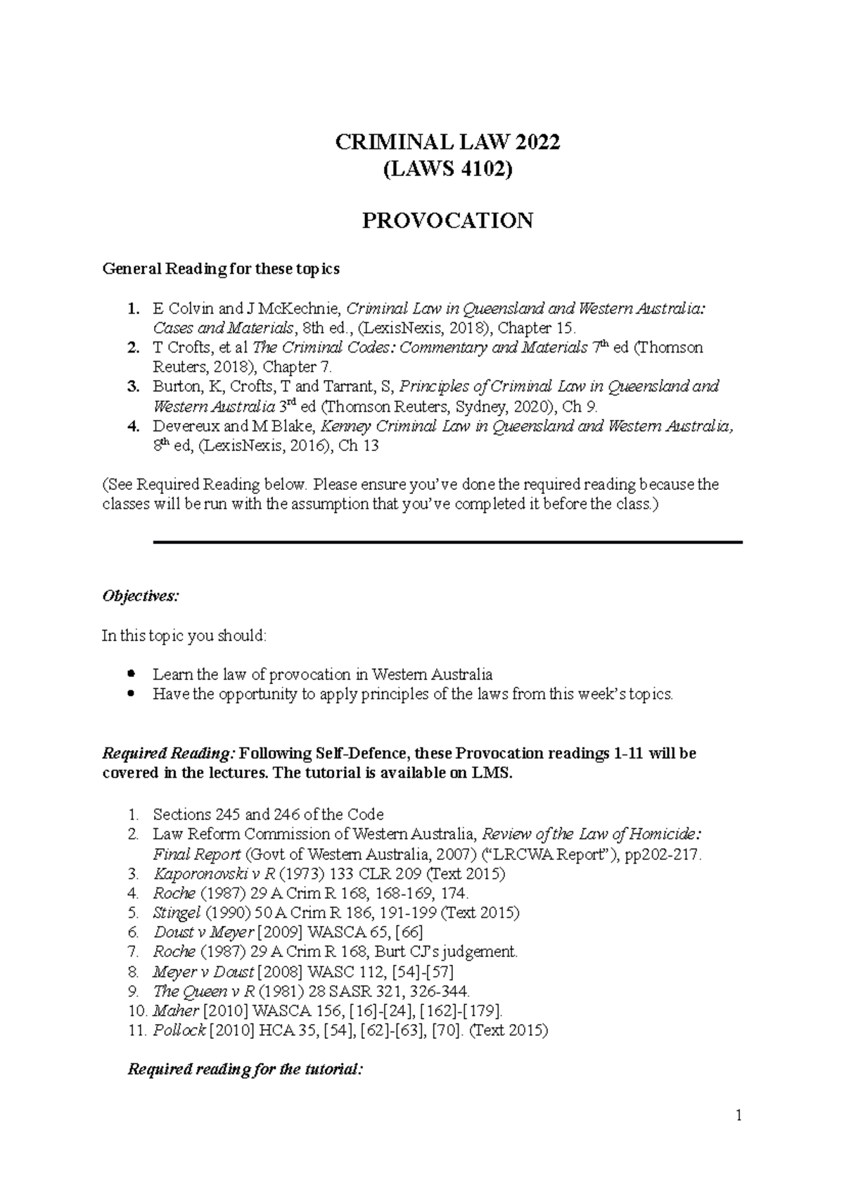 Lecture Handout Provocation 2022 - CRIMINAL LAW 2022 (LAWS 4102 ...