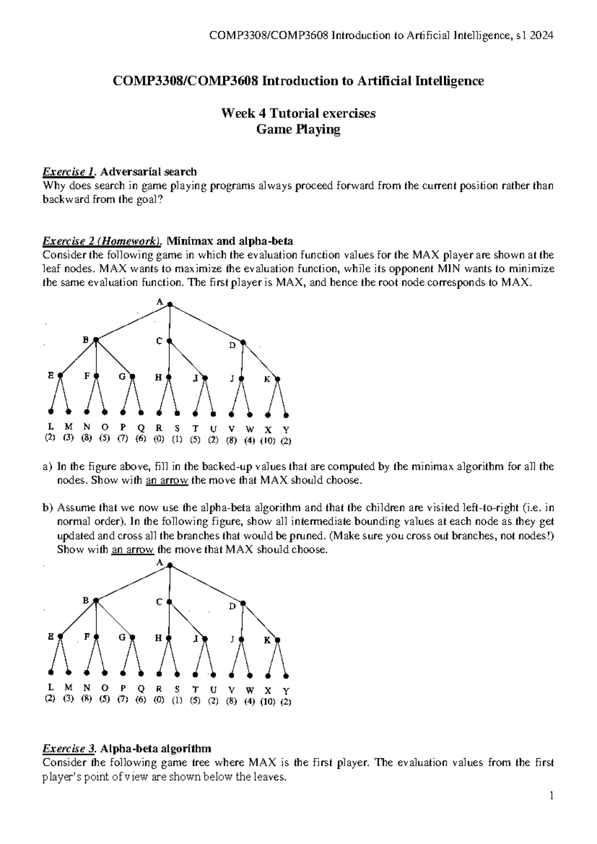W4 tutorial comp3308 - COMP3308/COMP3608 Introduction to Artificial ...