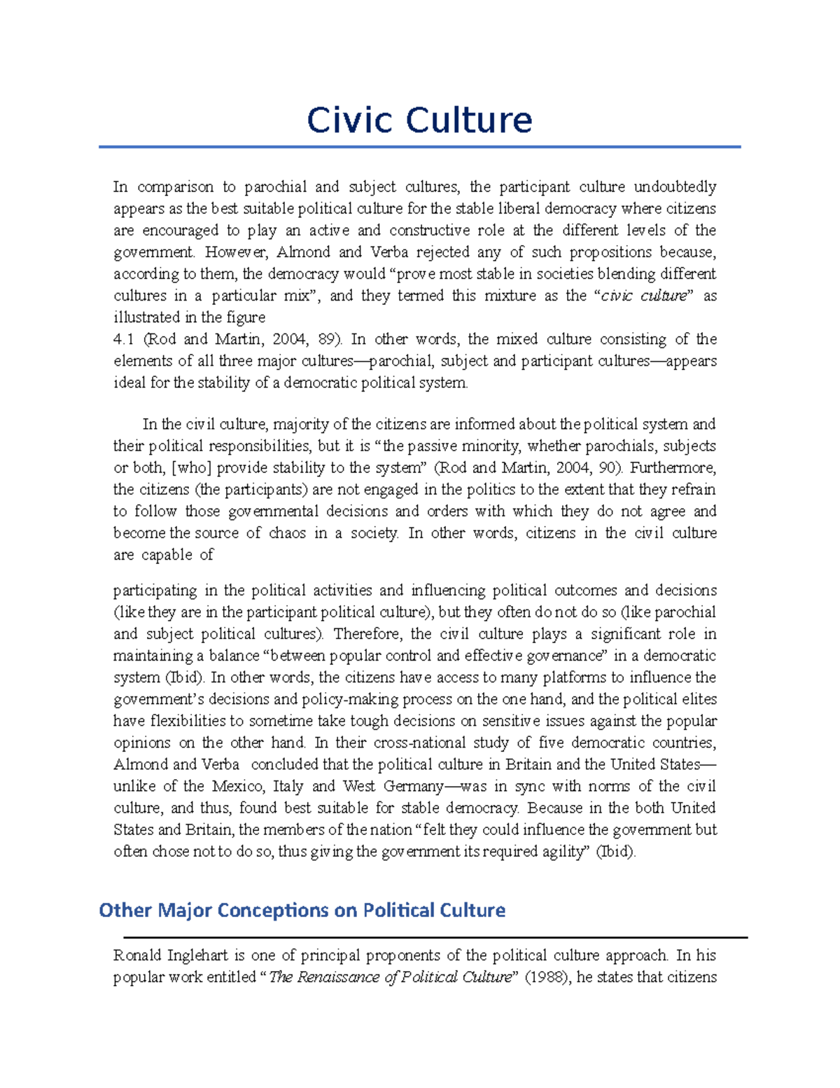 Note on Civic Culture - Civic Culture In comparison to parochial and ...