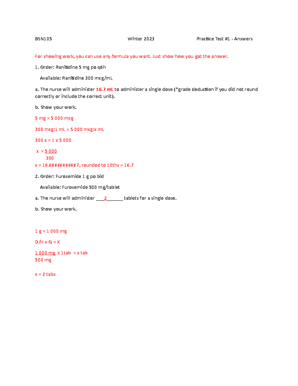 BSN105 Practice Test 1ans - BSN105 Winter 2023 Practice Test #1 ...