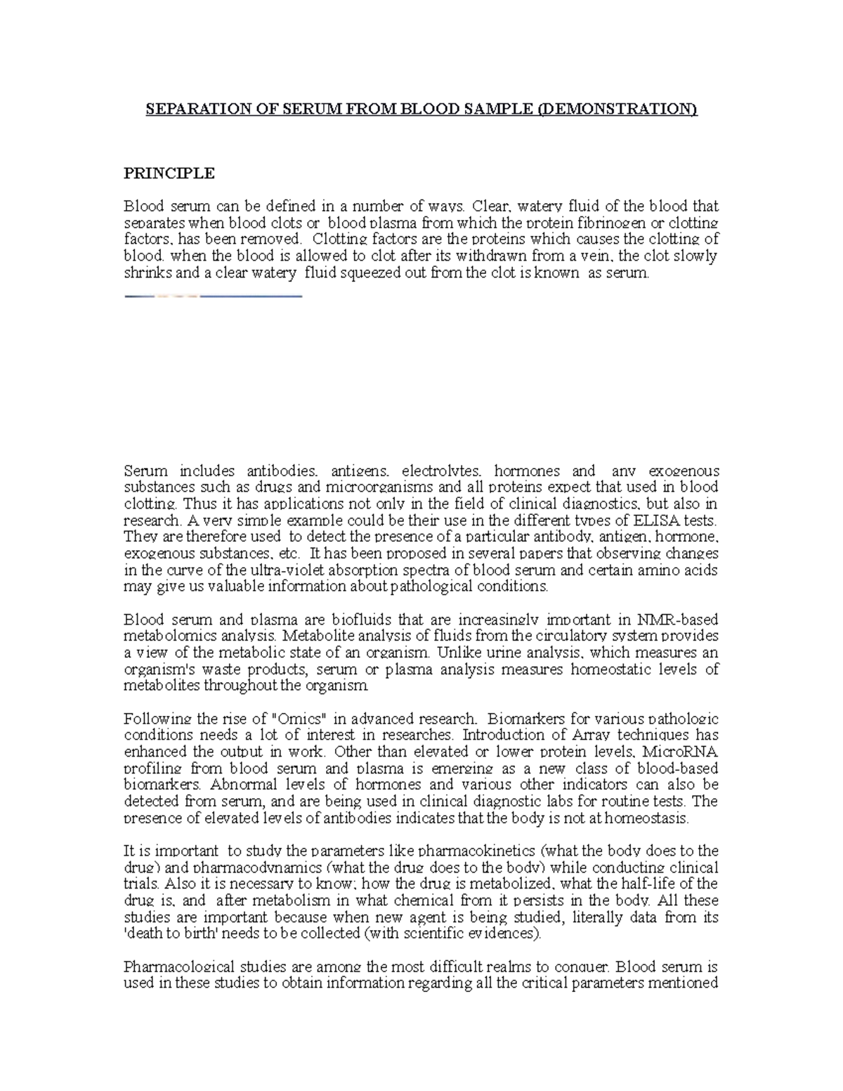 Separation OF Serum FROM Blood Sample - SEPARATION OF SERUM FROM BLOOD ...