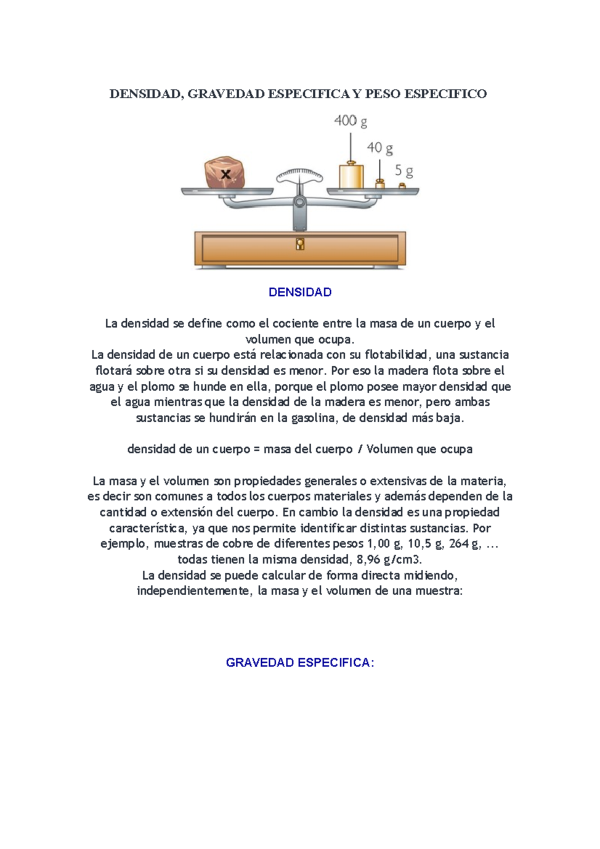 Densidad - ninguno - DENSIDAD, GRAVEDAD ESPECIFICA Y PESO ESPECIFICO ...