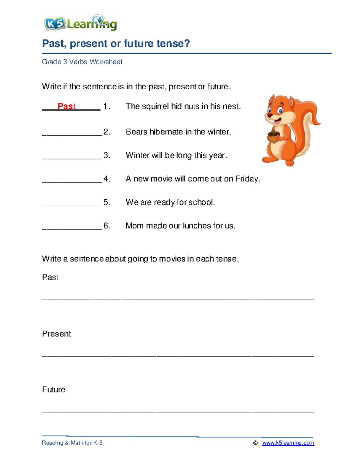 Grade 3 verbs past present future b 1 - Past, present or future tense ...