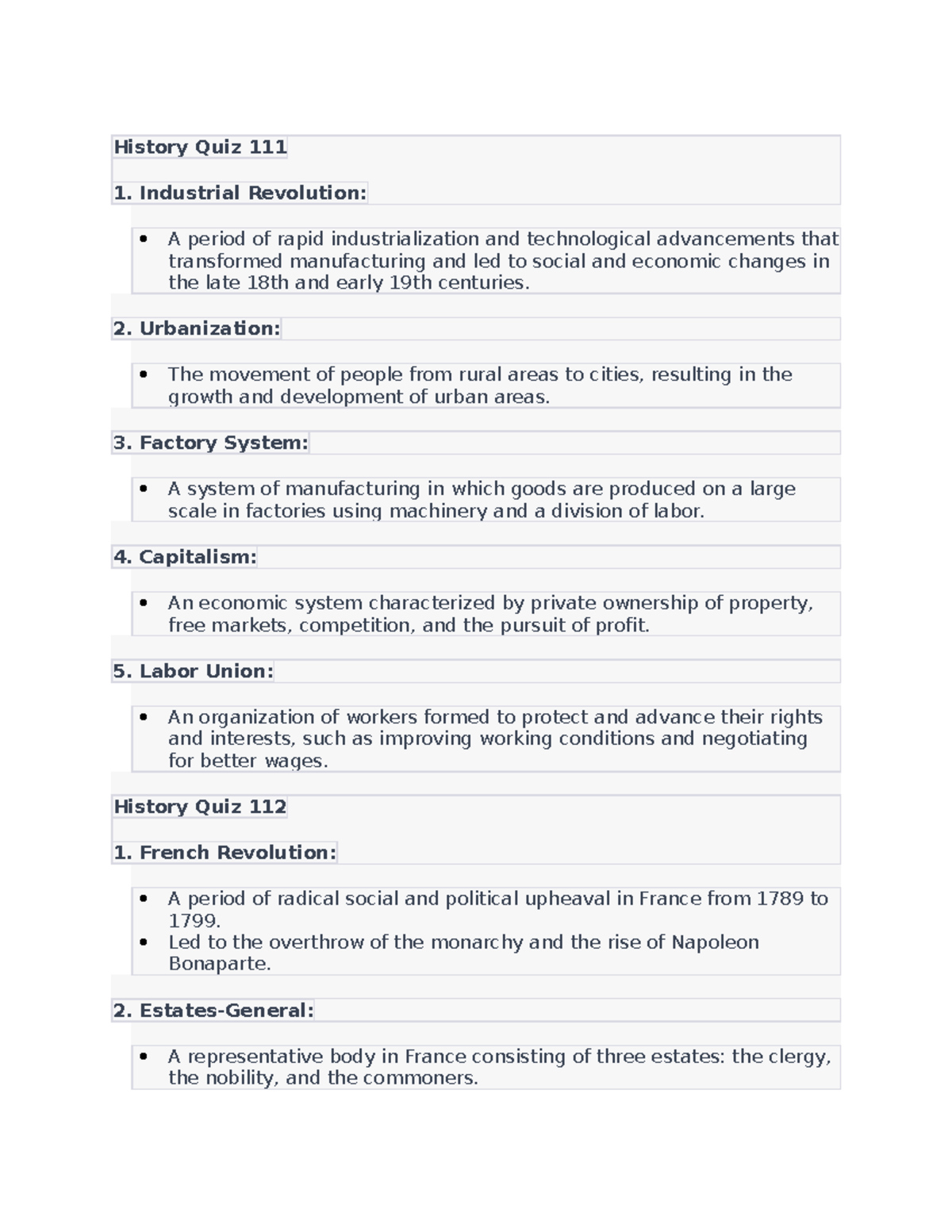 Quiz 11.1,11.2,11.3 - History Quiz 111 Industrial Revolution: A period ...