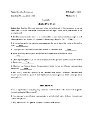 Module 1. L1.1 Learning Tasks Activities - Name: Rhodelyn T. Atacador Date: October 27, 2020 ...