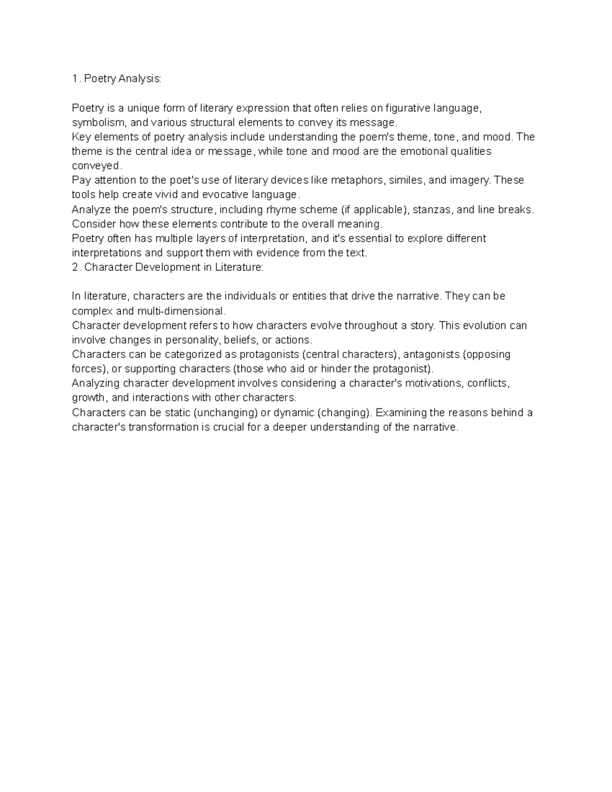 Untitled document - notes - Poetry Analysis: Poetry is a unique form of ...