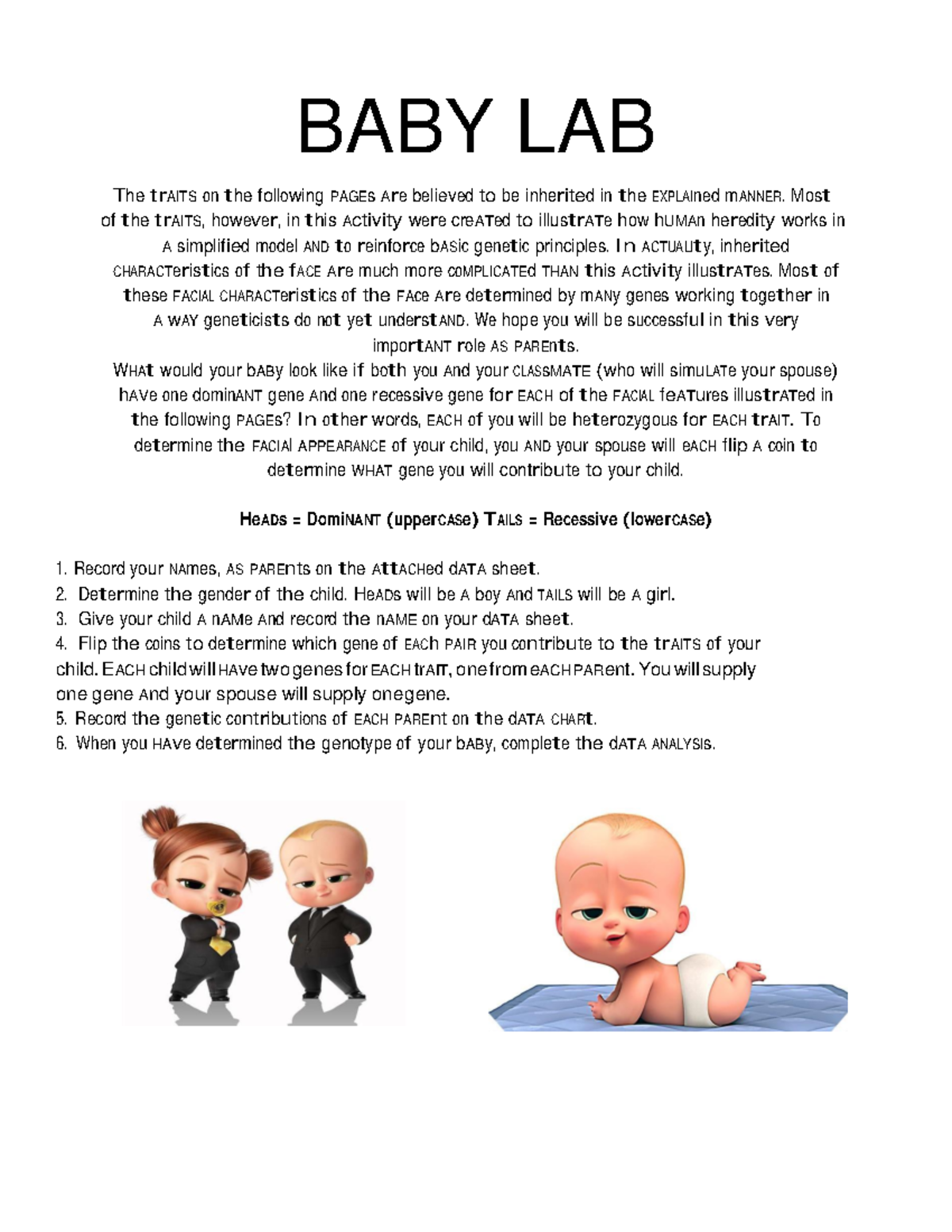 BABY LAB - asdg jsdfasdfasdf - BABY LAB The trAITS on the following ...