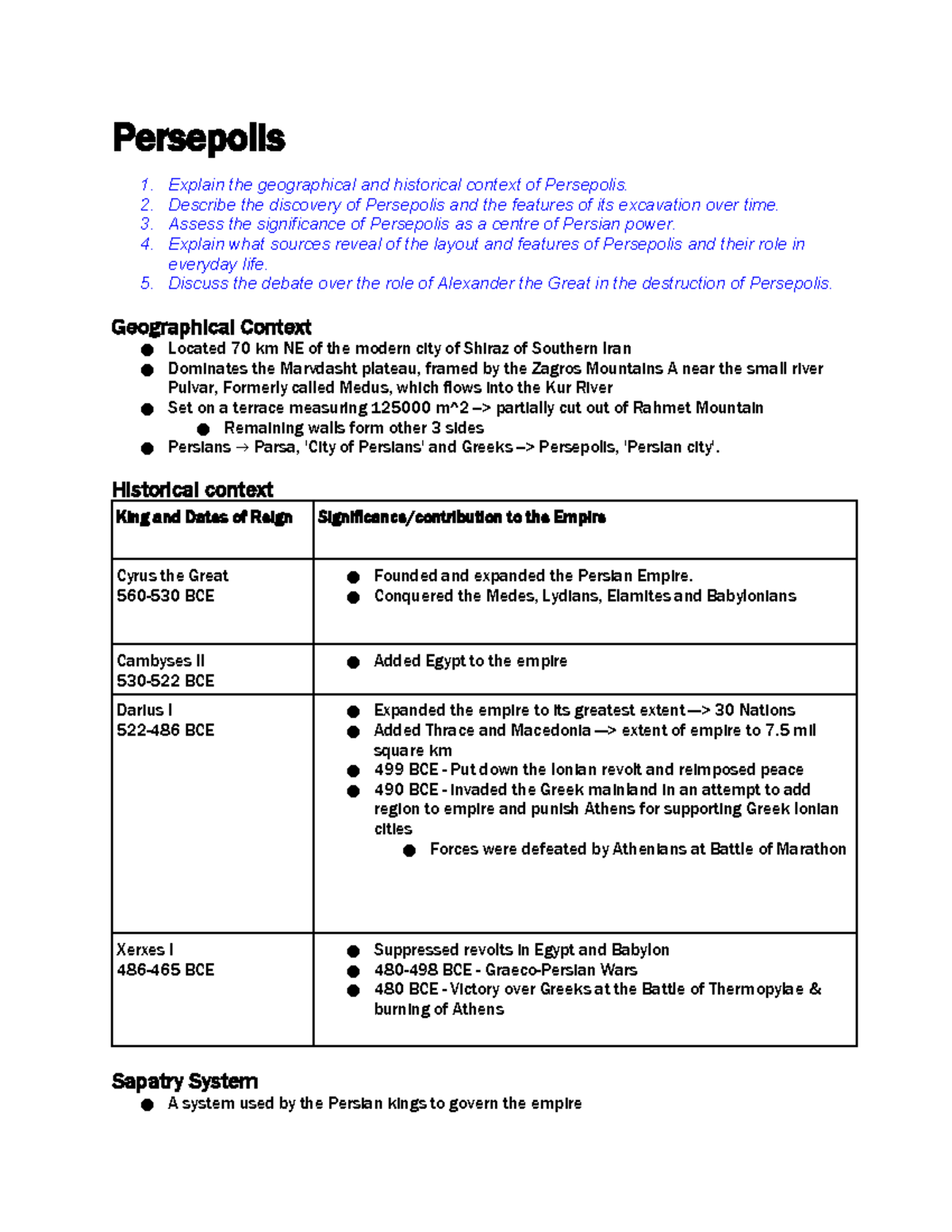 AH notes - Persepolis - Persepolis Explain the geographical and ...